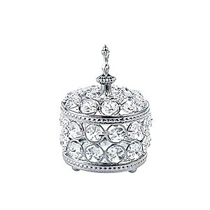 Feyarl Crystal Jewelry Box Trinket Organizer Earrings Rings Box Treasure Box Storage Keepsake Mirror Surface with Lid for Valentine Wedding Dresser Room Deco Christmas Birthday Gift(Silver)