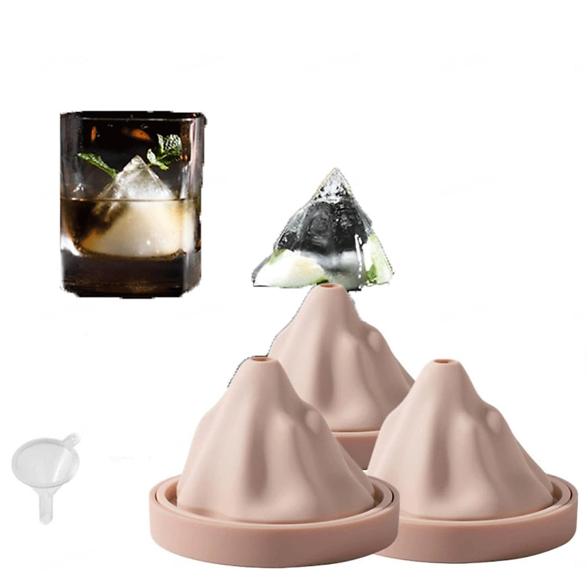 3D Snow Mountain Shape Fun Shapes Ice Molds - 3 Pieces Ice Ball Machine Molds, DIY Freezer Popsicle Molds with Funnel Easy to Release for Whiskey Cocktails Bourbon Jello Party Favors