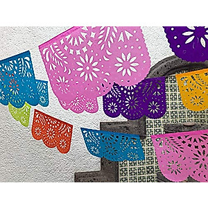 Mexican Papel Picado Banner (5 Count) Mexican Fiesta Decorations 50 Paper Tissue Paper Panels of Vivid Color Flowers 65.5 Feet Total Length