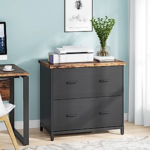 Tribesigns 2-Drawer File Cabinet, Wood Lateral Filing Cabinet, Home Office File Cabinet for A4, Letter Size, Rustic Brown & Black