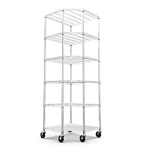 pouseayar 6-Tier NSF Metal Corner Shelf Wire Shelving Unit - 2100lbs Capacity, Adjustable Storage Rack, with Leveling feet/Wheels and Shelf Liners - 27" L x 27" D x 82" H - Pentagonal-Shape - Chrome