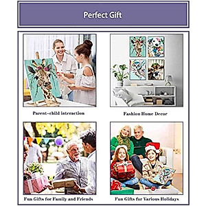 4 Pack Animal Paint by Numbers for Adults Kids Beginner, On Canvas DIY Giraffe Owl Cow Dog Oil Painting for Home Decor 12X16 Inch