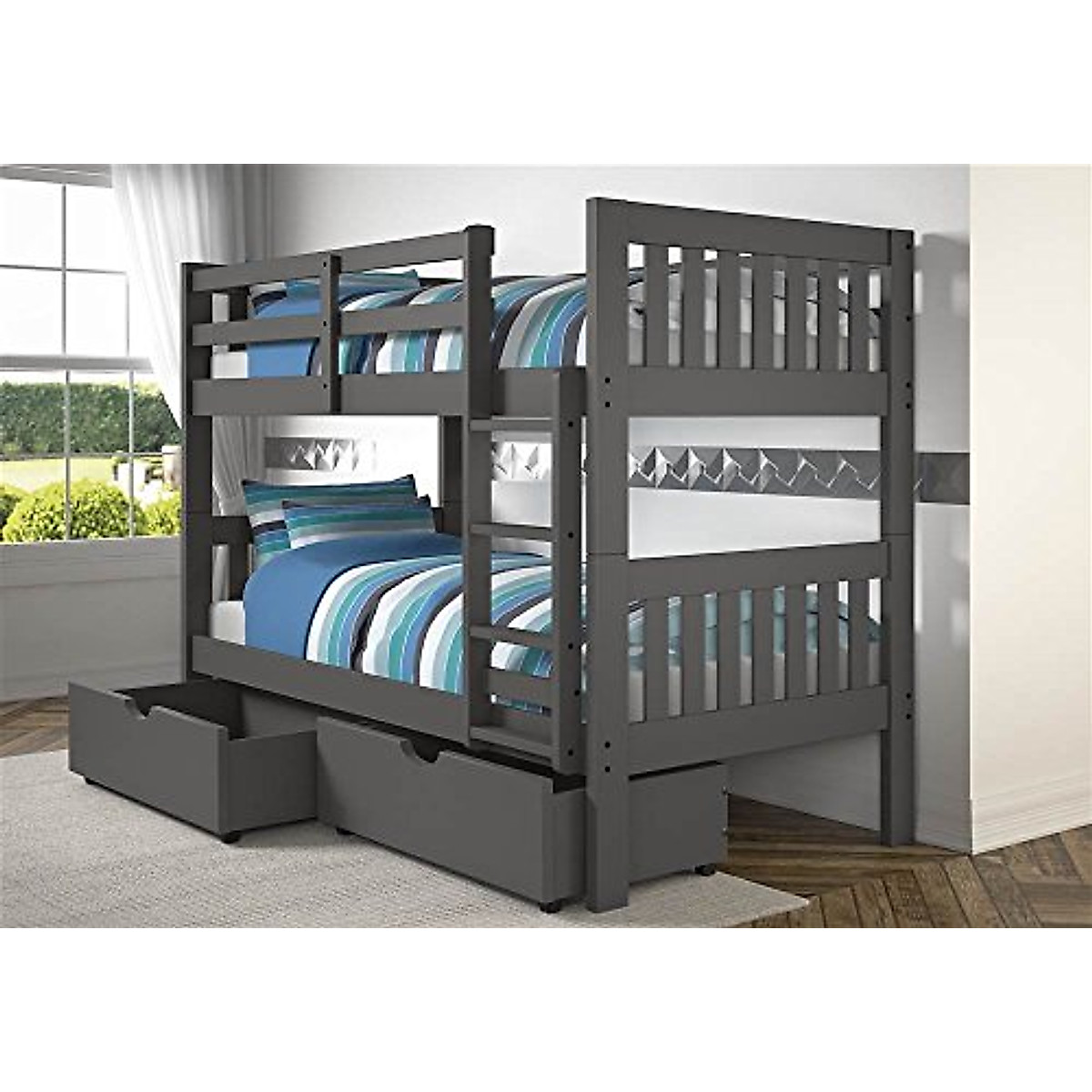 Donco Austin Mission Twin Over Twin Dark Grey Bunkbed with Dual Underbed Drawers