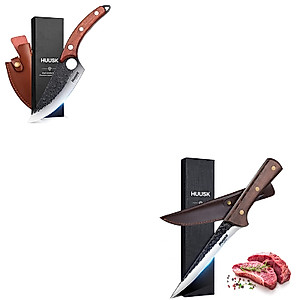 Huusk Viking Knives Hand Forged Boning Knife Bundle with Boning Knife for Meat Cutting
