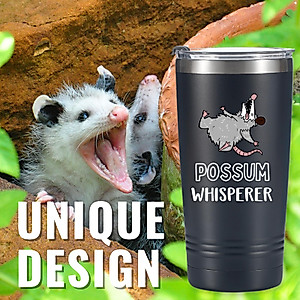 Onebttl Possum 20oz Tumbler With Spill-Proof Lid - Unique Gift for Possum Lovers, Women & Men - Opossum Gift Box Included - Black