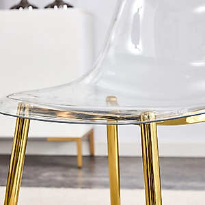 Gold Round Glass Dining Table Set for 4, Modern Kitchen Table and Chairs Set of 4, A Circle Small Round Dining Room Table and Clear Acrylic Chairs juego de comedor de 4 sillas y mesa