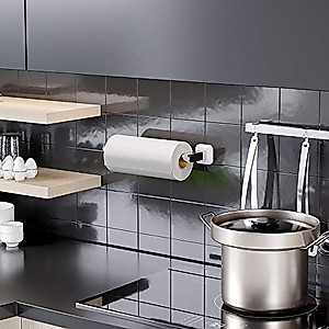 Laigoo Kitchen Paper Towel Holder Adhesive, Under Cabinet Paper Towel Holder Kitchen Tissue Holder Sticky Kitchen Towel Holder (Stainless Steel, White)