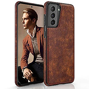 LOHASIC for Galaxy S21 Case 5G, Premium Leather Luxury PU Non-Slip Grip Rugged Bumper Shockproof Full Body Protective Cover Men Women Phone Cases for Samsung Galaxy S21 6.2 inch (2021) - Brown