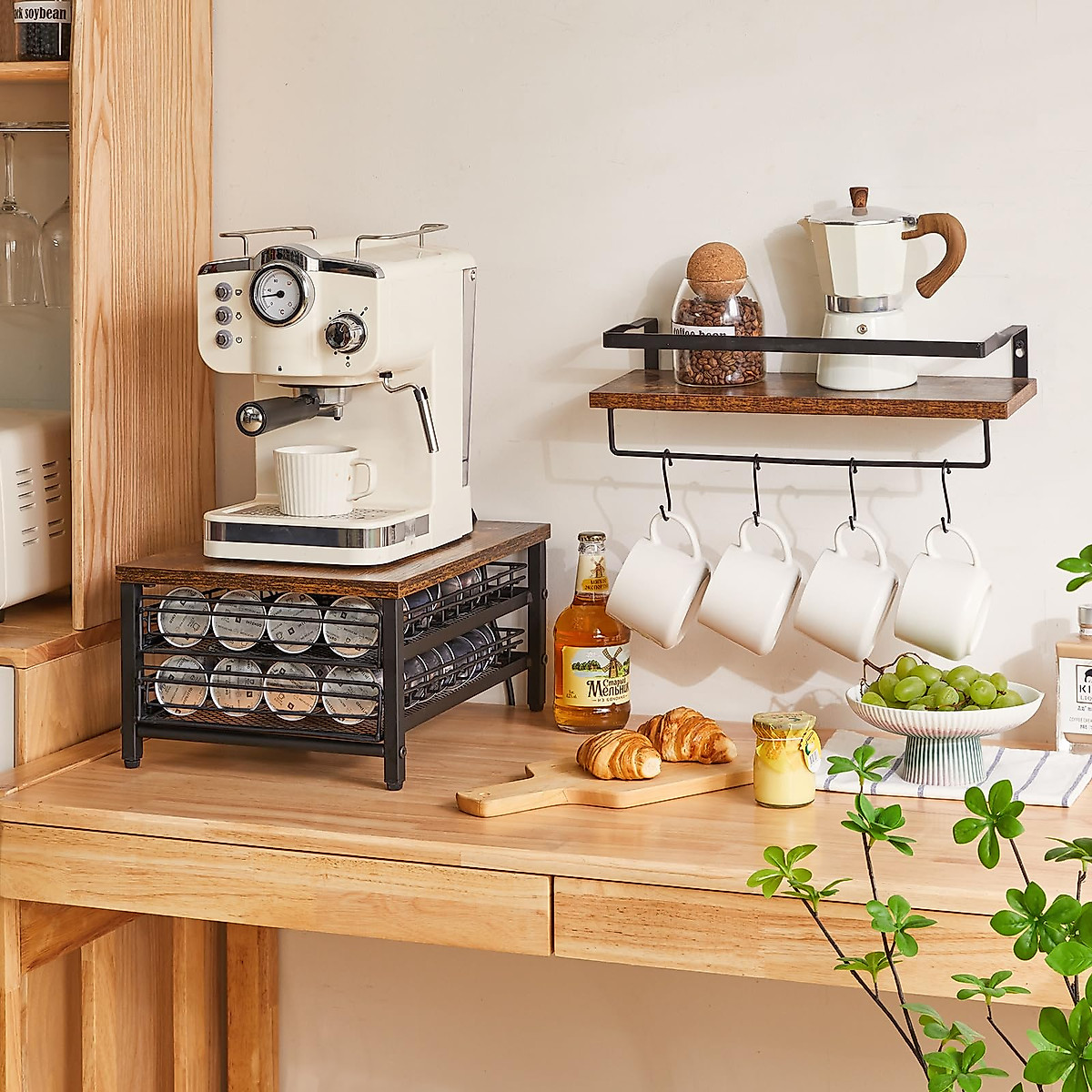 IBUYKE 2-Tier Coffee Pod Drawer Holder for Nespresso, Capsule Pods Storage Organizer, Compact Under Coffee Pot Storage Drawer, Slim Home Kitchen Counter Organizer TCJ102H, Rustic Brown