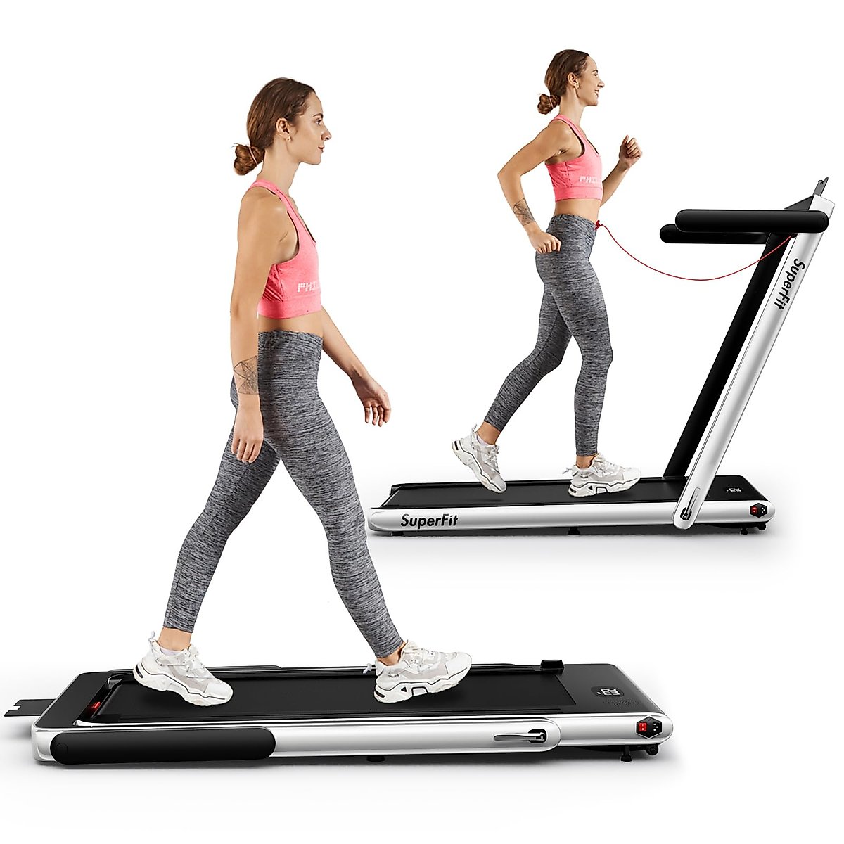 Goplus 2 in 1 Folding Treadmill, 2.25HP Under Desk Electric, Installation-Free, with Bluetooth Speaker, Remote Control and LED Display, Walking Jogging Machine for Home/Office Use (Silver)