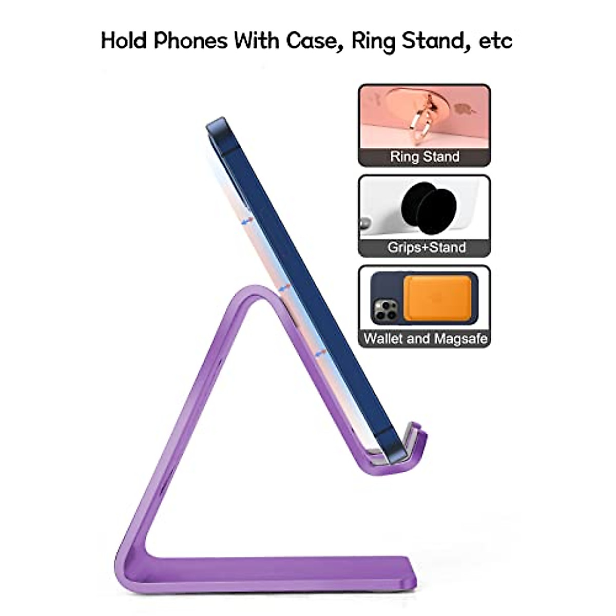 Aoviho Desktop Cell Phone Stand Phone Holder for Desk - Aluminum Phone Dock for iPhone 13 12 pro 11 X Xs max 8 7 6 6s Plus SE 5 5S Samsung All Smart Phones (Purple)