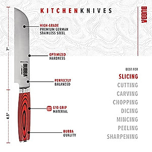 BUBBA Kitchen Series 7" Santoku Knife, an all-purpose kitchen knife for produce, veggies, fish or meat with a premium German Steel Blade for all your kitchen needs