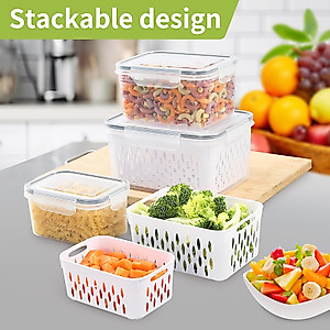 Saymkpesd Fruit Storage Containers for Fridge, Multipurpose Leak Proof Fridge Organizers and Storage with Strainer Fresh Keeper Vegetable Storage Containers for Produce Berry Meat BPA Free