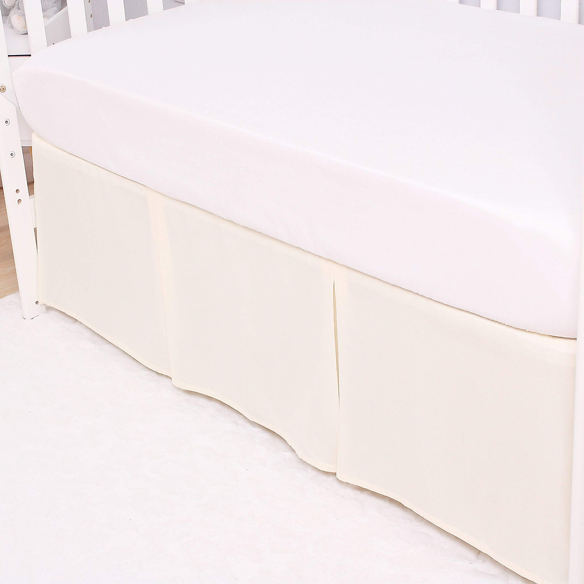 CaSaJa Green Baby Crib Skirt for Boy and Girl, Durable Woven Platform and Stylish Box Pleated Design, 14" Soft Breathable Crib Dust Ruffle Drop, Fits Standard Size Crib Bed and Easy Install, Green