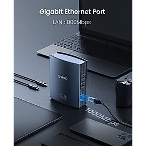 ORICO MacBook Docking Station for MacBook Pro M1, Mac, Window, 15 in 1 USB C Triple Display Docking Station with Dual Moniter 4K HDM, 8 USB Ports, Display Port, 100W PD, RJ45, 3.5mm Audio, TF/SD