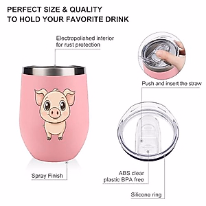Cartoon Pigs Funny Wine Tumbler 12 Oz Stainless Steel Insulated Mug Double Wall Water Cup with Lid