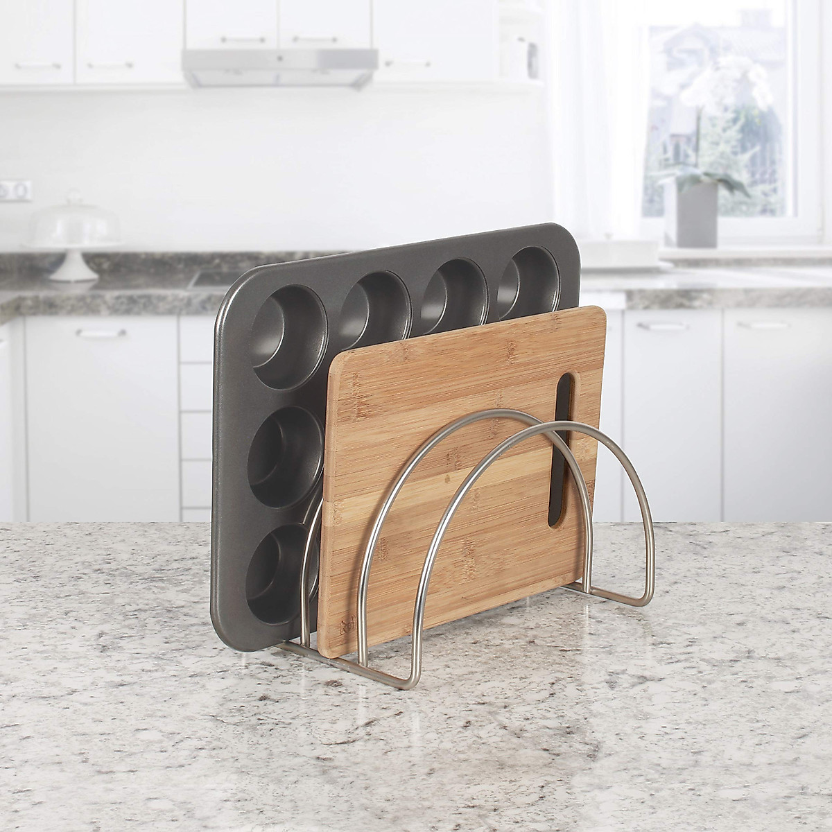 Spectrum Diversified Euro Arc Lids for Pots & Pans, Kitchen Cupboard Storage & Organization, in-Cabinet Skillet & Bakeware Organizer, Satin Nickel