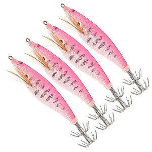 Leftwei 8cm Simulation ABS Fishing Tackle, 4Pcs Fishing Bait Dual Squid Hook for Fishing Lover Luring Fish Outdoor Sea/Fresh Water Fishing Lures