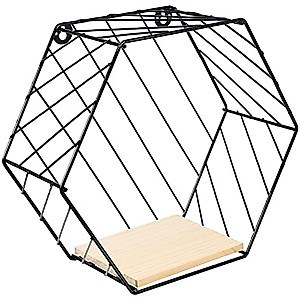 VORCOOL Wall Mounted Honeycomb Floating Shelves Metal Wire Geometric Floating Shelf for Living Room Bedroom Kitchen and Office (Black)