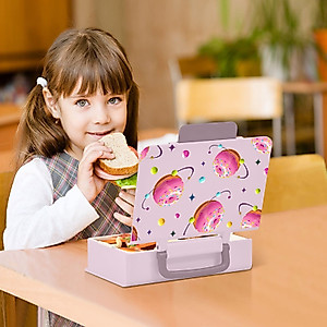 BOENLE Cosmic Planet Donuts Bento Lunch Box for Kids Bento Box with 3 Compartment,Lunch Containers Built-In Reusable Fork & BPA-Free Leakproof,Pink