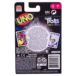 Mattel Games DreamWorks Trolls World Tour UNO Card Game with 112 Cards and Instructions, Makes a Great Gift for 7 Year Olds and Up