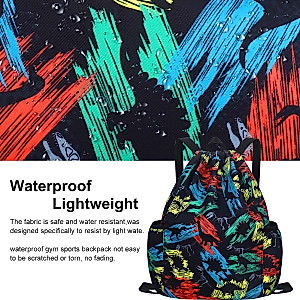 RHCPFOVR Drawstring Backpack for Kids - Dinosaur Bags for Girls Gym Dance Beach Swim Travel Bag With Two Water Bottle Holder