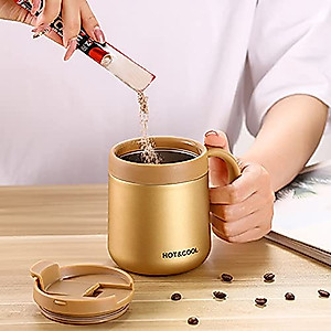 winnereco 350ml Stainless Steel Vacuum Flask Handle Lid Portable Water Cup (Gold)