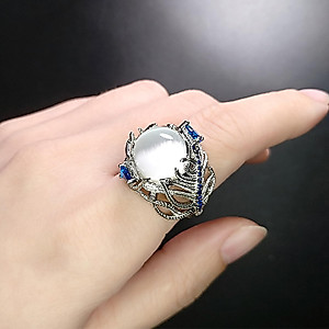 Unique 925 Sterling Silver Floral Ring Moonstone Treasure Blue Sapphire Diamond Jewelry Luxury Exaggerated Engagement Cocktail Party Wedding Band Rings for Women Size 6 - 10 (Blue sapphire,7)