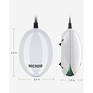 NICREW UFO Aquarium Air Pump, Ultra Silent Air Aerator Pump for Fish Tank, Oxygen Pump with Dual Outlets, Accessories Included, 2.5W