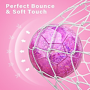 Size 4 Soccer Ball Glitter Pink - Kids Aged 4-6 6-8 8-12 Outdoors Sports Training Ball Recreation Playing Ball Teens Girls Children Youth Back to School Birthday