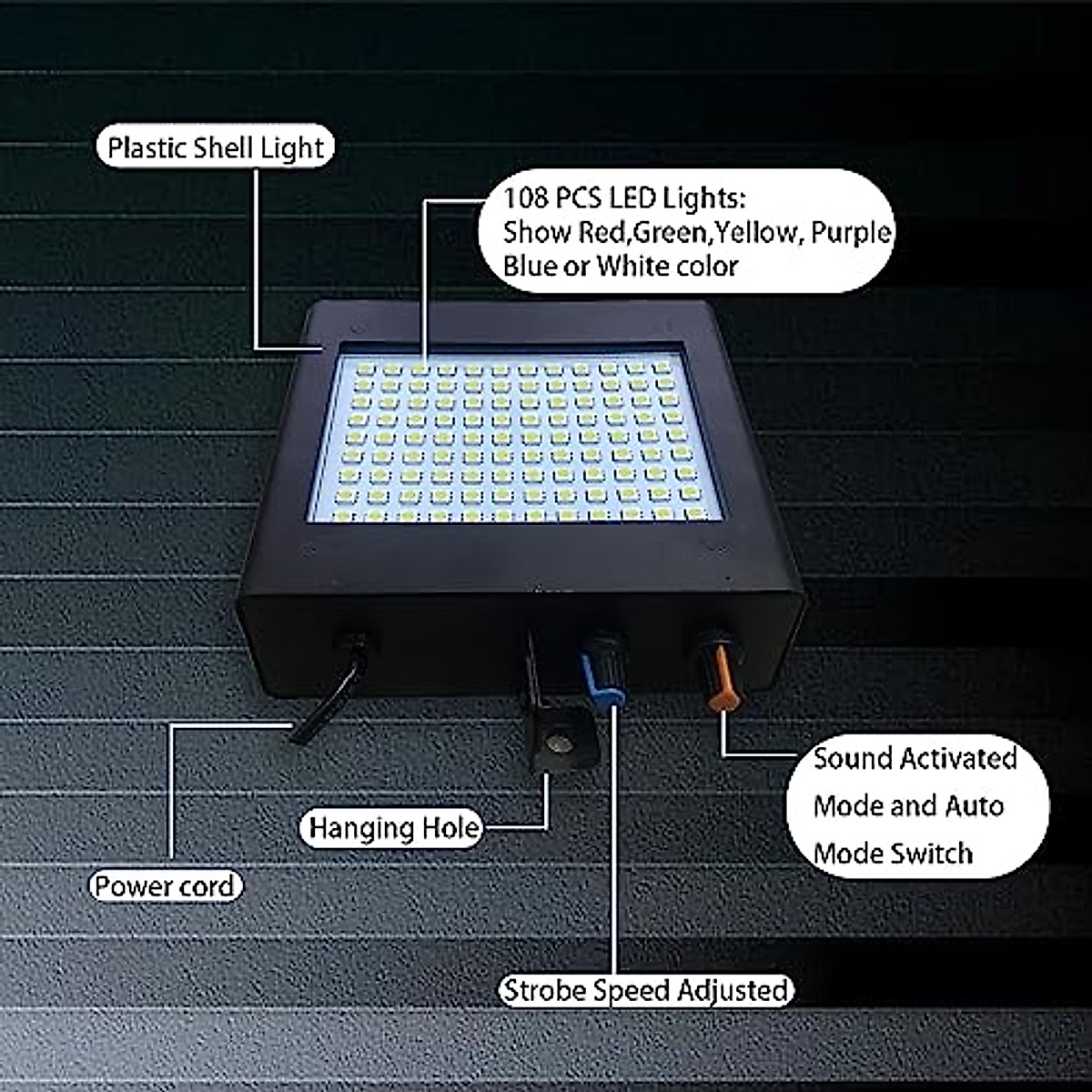 LED Stage Strobe Lights, 108 LED Super Bright Flash Strobe Lighting, Sound Control Auto Operation Strobe Speed Portable Control for DJ Christmas Party Show Club Disco Dance (White Without Remote)