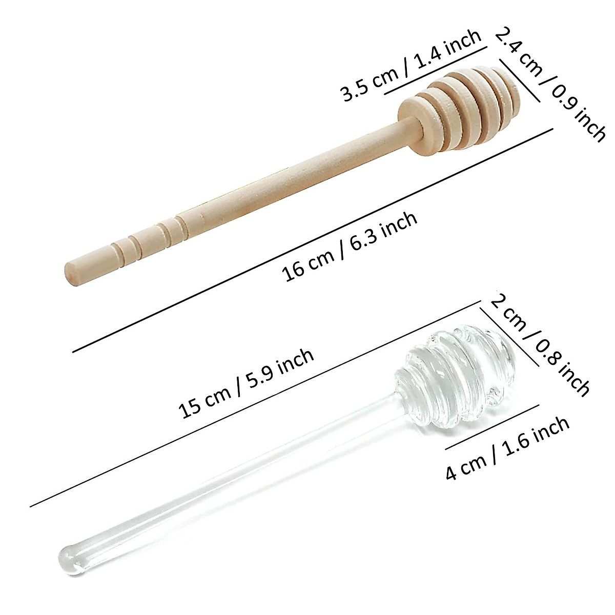 2 Pcs Honey Dipper Sticks - Wooden and Glass Honey Dipper, 6 inch Honeycomb Stick, Honey Stirrer Stick for Honey Jar Dispense Drizzle Honey, Wedding Party Favors