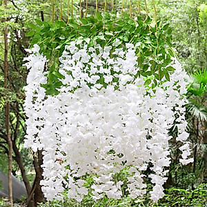 MARTHA&IVAN 26 Stems Artificial Wisteria Garland Fake Wisteria Vine Hanging Flower Bush String for Wedding Garden Party Decoration (26 Stems White)