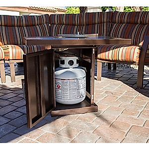 Hiland GSF-PR-PC Propane Fire Pit, 42,000 BTU, Stainless Steel Lid w/Fire Glass, Square, Hammered Bronze