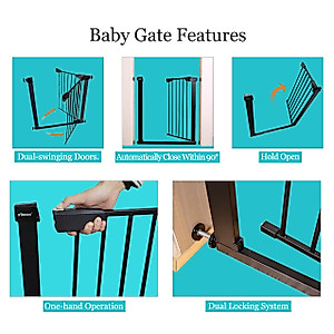 WAOWAO Narrow Baby Gate Walk Thru Pressure/Hardware Mount Auto Close Black Metal Child Dog Pet Safety Gates 29.13in Tall for Top of Stairs,Doorways,Kitchen and Living Room 2 (Black-22.83"-25.59")