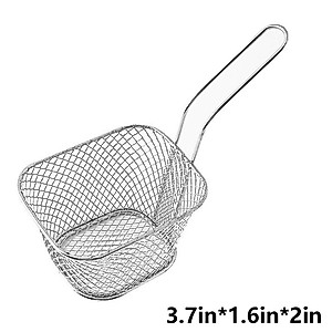 2 Pieces Mini Square Fry Baskets 3.7×1.65×2inch Odowalker Table Serving Frying Fries Chips Baskets French Fries Desk Food Presentation Mesh Basket Kitchen Cooking Tool