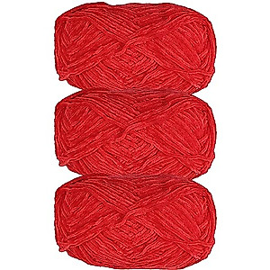 3 PCS 120g Soft Chenille Yarn Velvet Yarn for Crocheting,Fluffy Yarn for Knitting and Croche DIY Craft,Warm Yarn for Bag Hat Scarve Clothe Gloves Slippers Doll(Red)