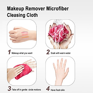 KODAMO Makeup Remover Cloth, Microfiber Face Cloths for Washing Face Just with Water, Reusable Soft Washcloths for Sensitive Skin, 7 x 13 inch, 8 Pack, Pink