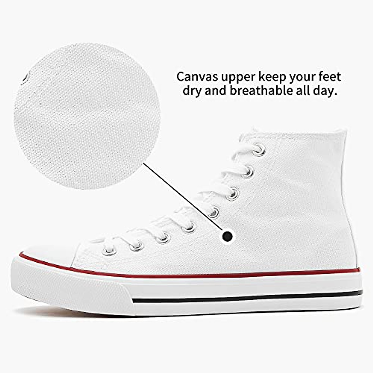 Adokoo Women's High Top Canvas Sneaker Shoes Classic Fashion Lace ups Sneakers (US8,White)