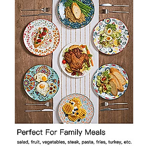 getstar 10.5” Ceramic Dinner Plates with Underglaze Assorted Patterns, Set of 6, Microwave & Dishwasher Safe, Colorful Porcelain Salad Pasta Dinner Plates Set of 6