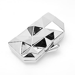 Tukaneeko Silver Evening Geometric Handbags Crossbody bags for Women Metal Clutch Purses for Parties Wedding with Chain