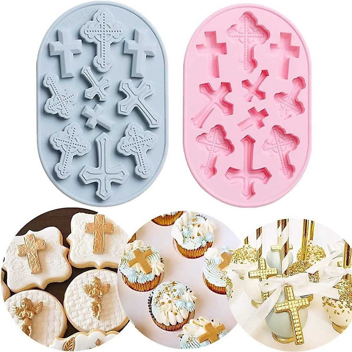 INKU 2 Pcs Christening Decorations Cupcake Cross Mold Christening Cross Mold Baptism Party Baby Fondant Mold Baptism Cupcake Cake Cross Mold Silicone for Baby Shower Wedding Party Supplies