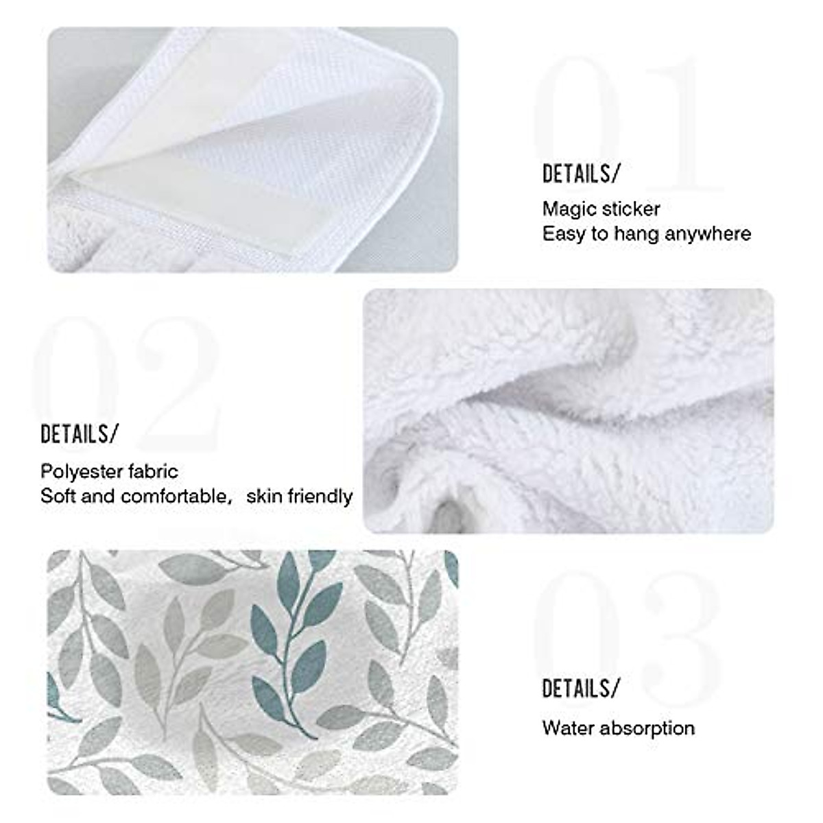 Blue Gray Leaves Branches Hanging Kitchen Towel 12 x 17 Inch Gray Leaf Spring Flowers Hand Tie Towels Set 2 Pcs Tea Bar Dish Cloths Dry Towel Soft Absorbent Durable for Bathroom Laundry Room Decor