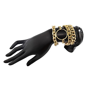 JWICOS Gold Chunky Chain Bracelet for Women Charm Boho Bracelet for Women Flat Cable Chunky Chain Bangle with Circle Set of 4 (Gold)