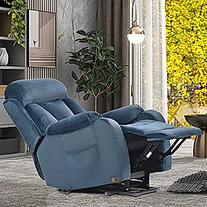 QKFF Power Lift Chair Recliners for Elderly, Modern Adult Power Lift Recliner, Velvet Upholstery Electric Lift Chair Recliner with Side Pocket for Living Room (Blue)
