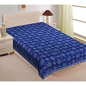 SHIRANYA Cotton Kantha Quilt Bedspread Twin Indian Handmade Indigo Tie Dye Handblock Print Throw Blanket Reversible Traditional Patchwork Stitched Bedding Comforter (90x60 Inch/220x152 cm)