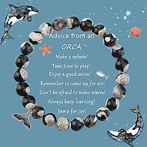Orca Bracelets for Women Orca Whale Gifts Killer Whale Orca Beaded Charm Orcas Killer Whales Gifts Orca Agate Crystal Bracelet Orca Tail Ocean Beads Bracelet Healing Bracelets Inspirational Gift