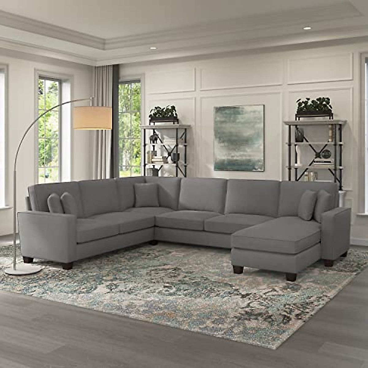 Bush Furniture Stockton U Shaped Sectional Couch with Reversible Chaise Lounge, 127W, French Gray Herringbone