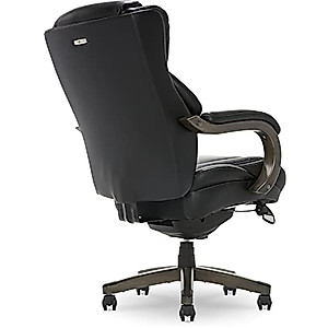 La-Z-Boy Harnett Big & Tall Executive Office Comfort Core Cushions, Ergonomic High-Back Chair with Solid Wood Arms, Bonded Leather, Black