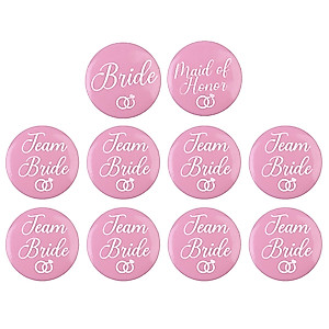 Team Bride Buttons - (1) Bride, (1) Maid of Honor, & (8) Team Bride Button | Bachelorette Party Bride Squad Buttons Favors Supplies Decoration Favor Kit Gifts Bridal Party Pins Wedding Set Gift (Pink)